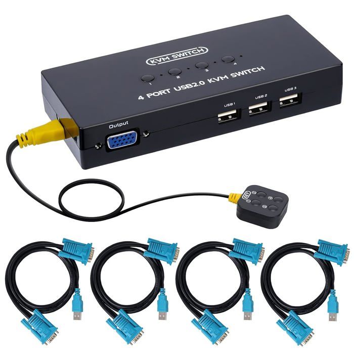 Vga Kvm Switch Avec 4 Kvm Câbles, Commutateur Kvm Usb Et Vga Pour 4 Pc ...