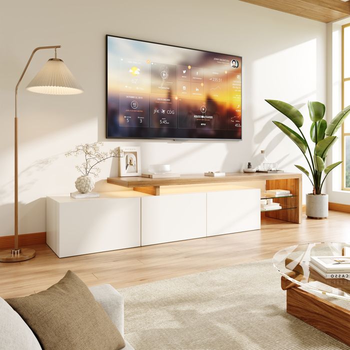 Meuble TV Moderne avec LED Variables, Meuble Télé avec 3 Portes et ...