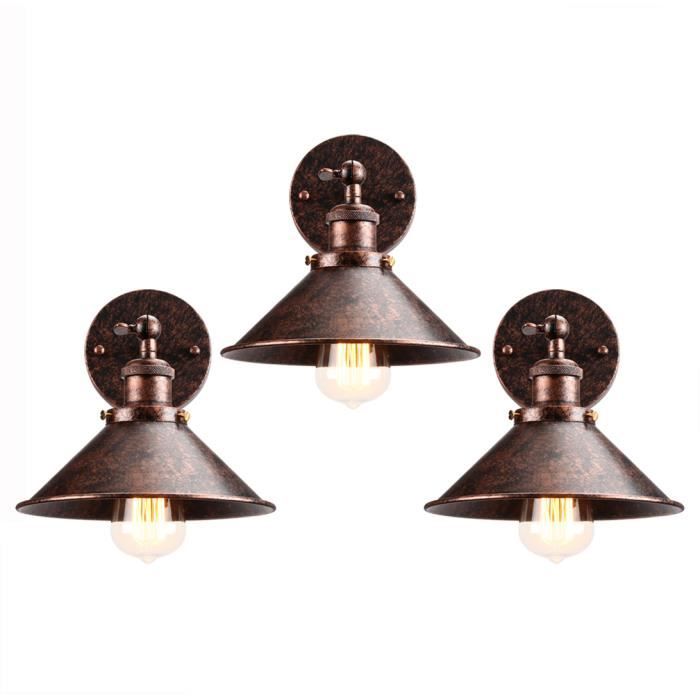 Fusion 3Pcs Applique Murale en Métal Vintage Lampe Rouille Rouge 26cm ...