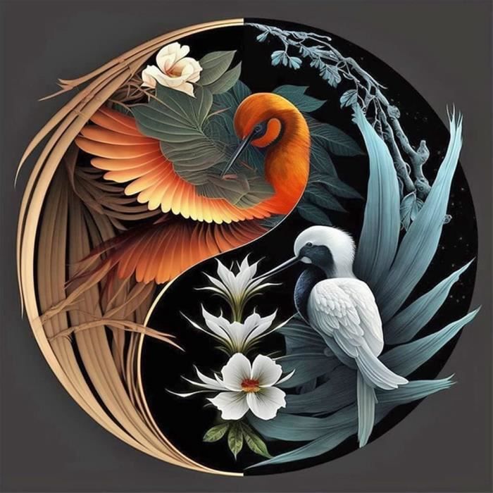Broderie Diamant Kit Complet Yin Yang Oiseaux Bricolage Diamond ...
