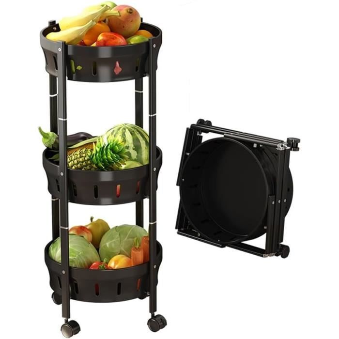 Chariot De Rangement Avec Paniers, 3 Étages Métal Roulant Légumes De ...