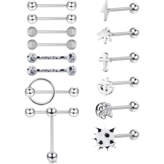 14G Anneaux De Langue Pour Femmes Hommes Acier Inoxydable Langue ...