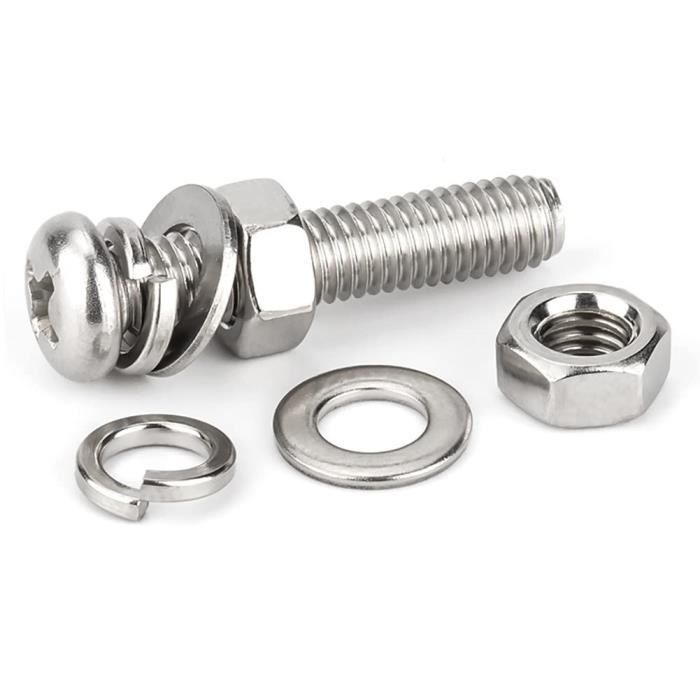 Bouoacoua Vis Boulon Inox Ecrous Hexagonals Et Rondelles Assortiment Vis A Tête Ronde Phillips ...