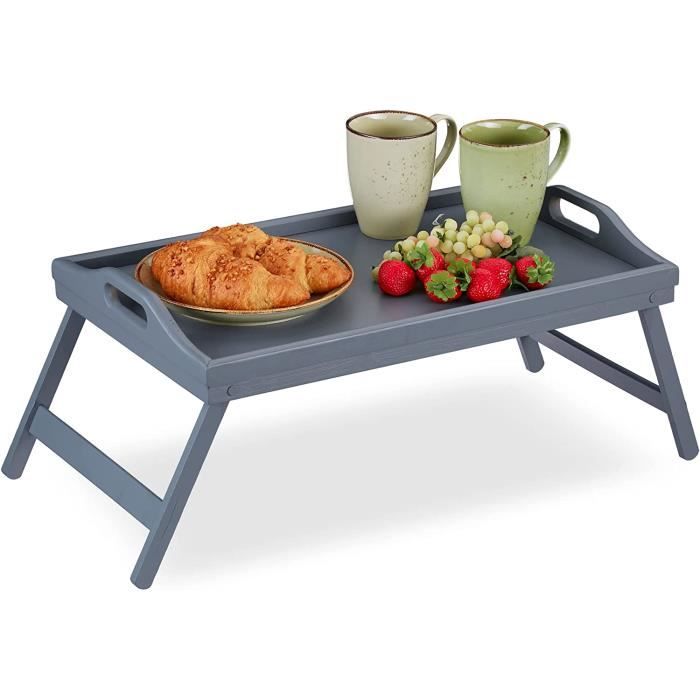 Tablette de Lit Bambou Pieds Rabats Rebords Plateau de Service & Petit ...