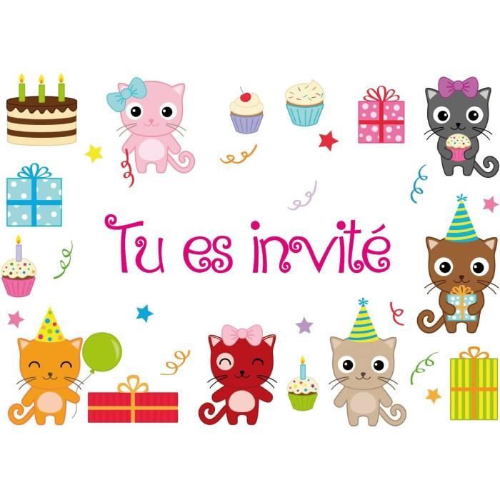 (10978 FR Lot de 10 Cartes d‘Invitation Petit Chatons en Français pour ...