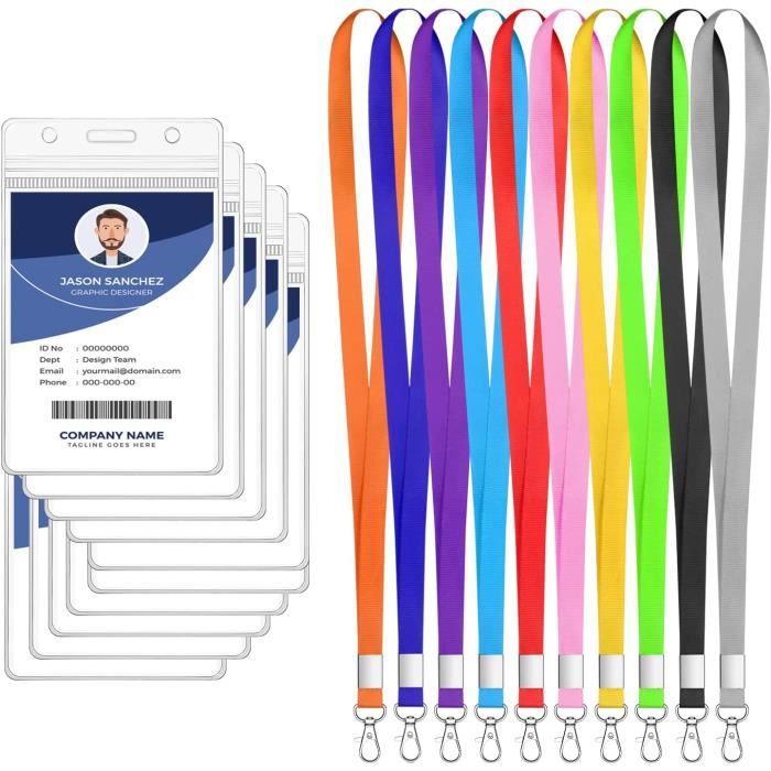 Porte-badges Verticaux, 10Pcs Colexy Porte-badge avec Lanière, Porte ...