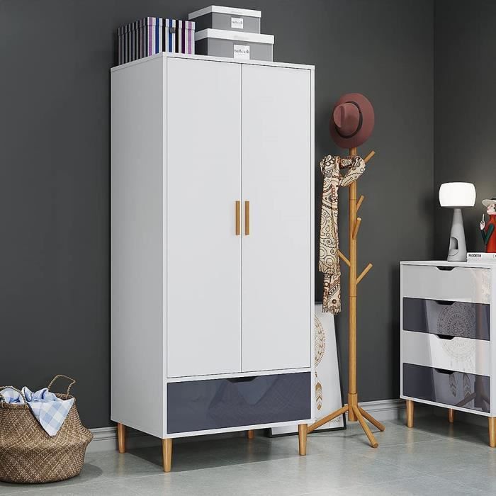 PENDERIE MOBILE Armoire Penderie pour Vêtements avec 2 Portes,1 Tiroir ...