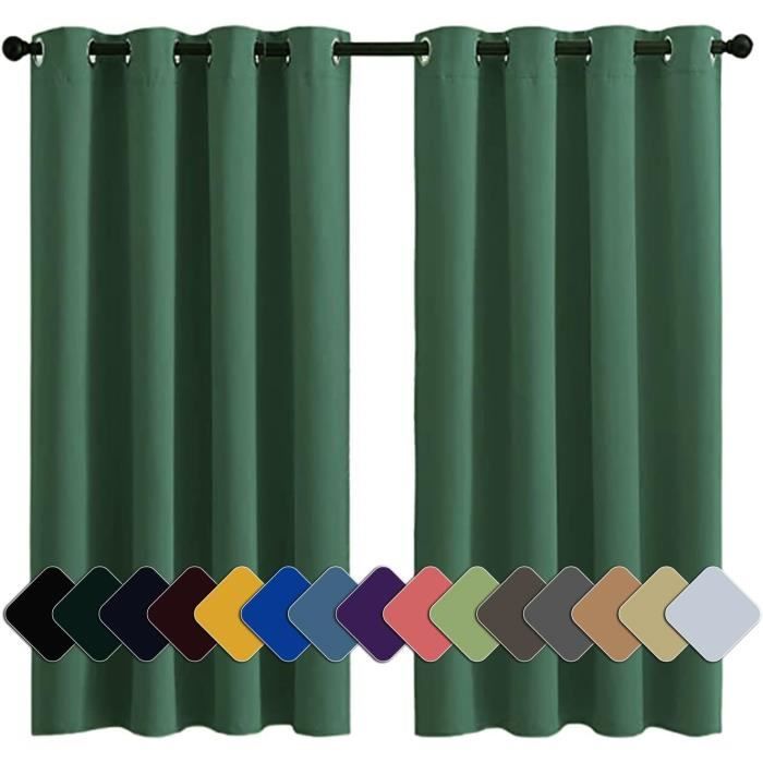 Isolation Phonique Rideau 180X200Cm Vert Foncé Rideau Fenêtre Cuisine ...