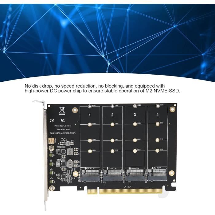 Carte Adaptateur SSD - GENERIC - PH44 - 4 Ports M.2 NVME - PCIE X16 ...