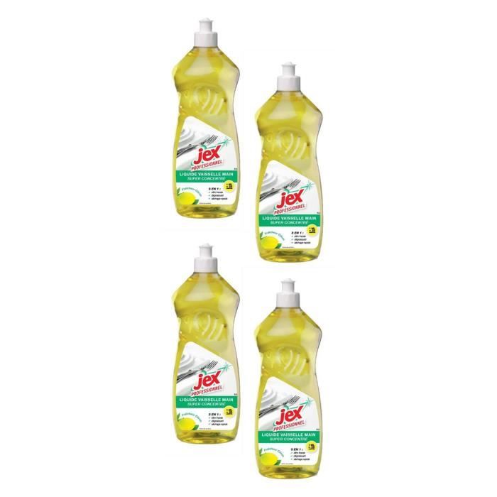 JEX Professionnel Lot de 4 Flacons 1 Litre de Liquide vaisselle doux pour les mains parfum ...