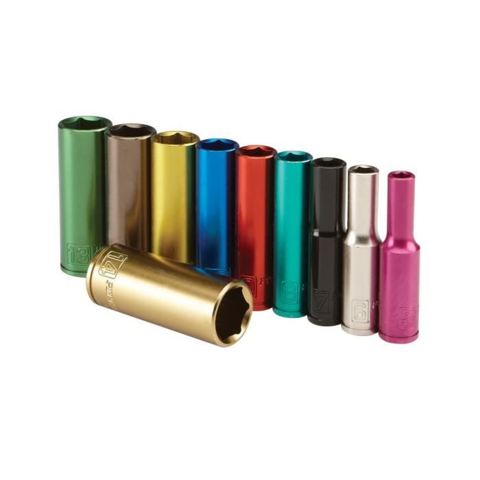 Vtc 10 Pc 1-4 in. Drive Metric Color Coded Deep Socket Set SKO0O Taille ...