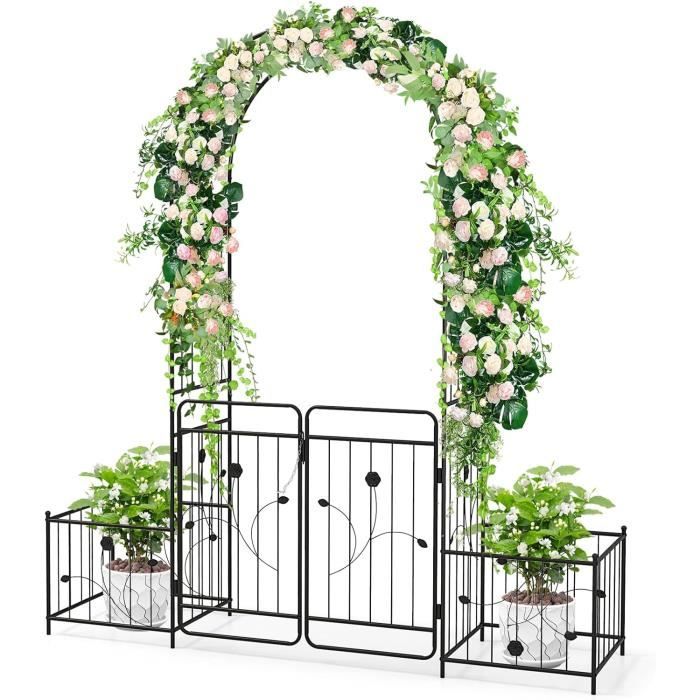GOPLUS Arche de Jardin Porte en Métal avec 2 Jardinières Latérales ...