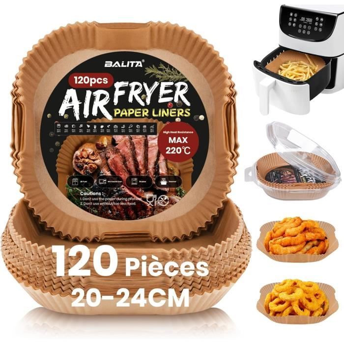 120 Pièces Papier Cuisson Air Fryer, 20CM Carré Papier Sulfurisé ...