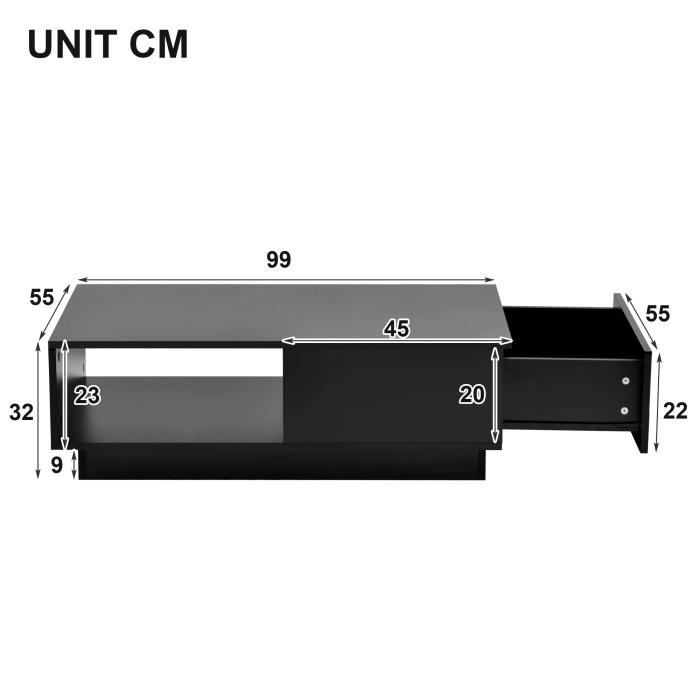 FAR - Table basse moderne - blanc rectangulaire avec lumière LED 15 ...