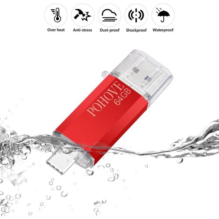 Clé USB C 64 Go, Mini Cle USB 64 Go Type C OTG Clef USB 64go Imperméable USB C Flash Drive 64 GB ...