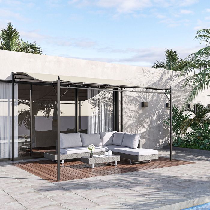 Pergola pavillon 297x297 cm crème, structure métal, toit d’ombrage ...
