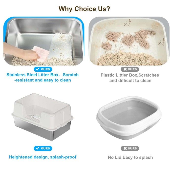 Bac à litière inox avec couvercle – grand bac métallique à bords hauts ...