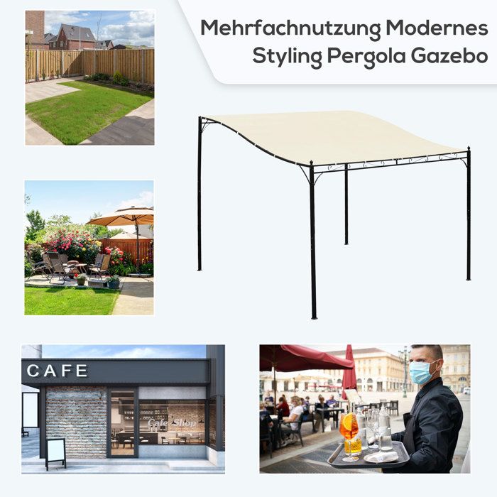 Pergola pavillon 297x297 cm crème, structure métal, toit d’ombrage ...