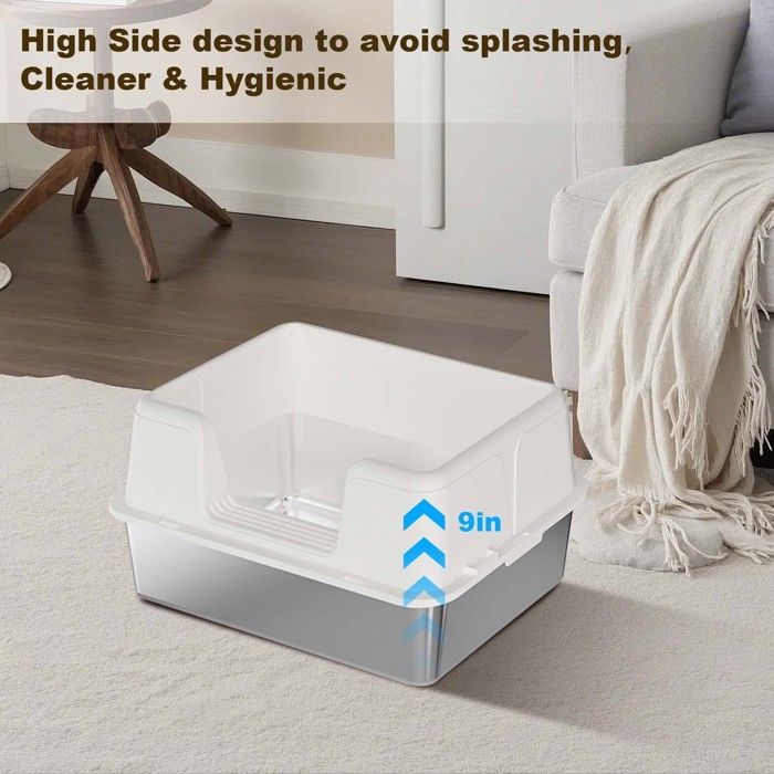 Bac à litière inox avec couvercle – grand bac métallique à bords hauts ...