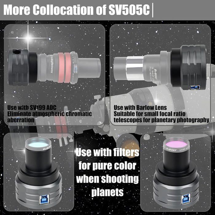 Svbony SV505C Oculaire Télescope Caméra Couleur Planétaire, 1,25pouces ...