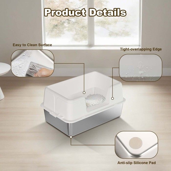 Bac à litière inox avec couvercle – grand bac métallique à bords hauts ...