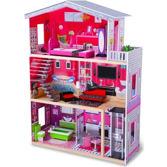 Boppi Maison de poupées en Bois à Trois étages avec Un Ascenseur et 10 Meubles Accessoires ...