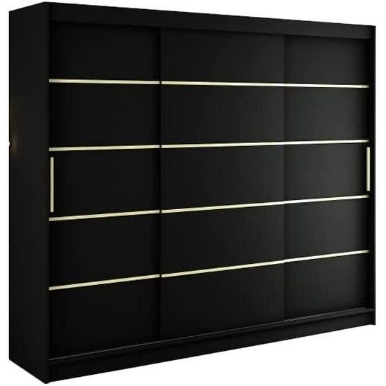 Armoire de Chambre KAIR V1 Noir 250 avec 3 Portes Coulissantes et ...