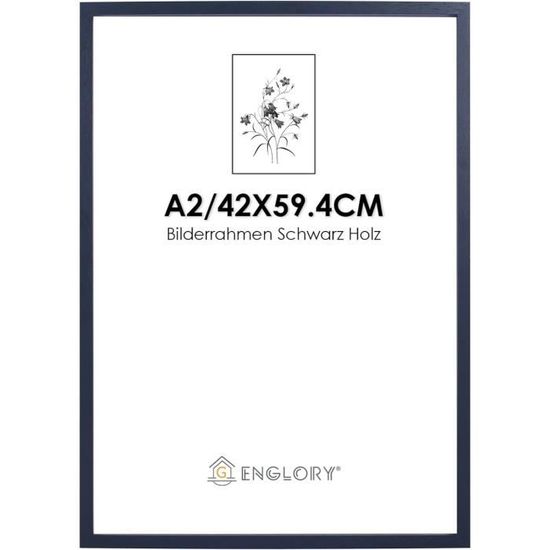 Lot De 1 Cadre Photo A2 En Bois Noir - 42 X 59,4 Cm - Avec Façade En ...