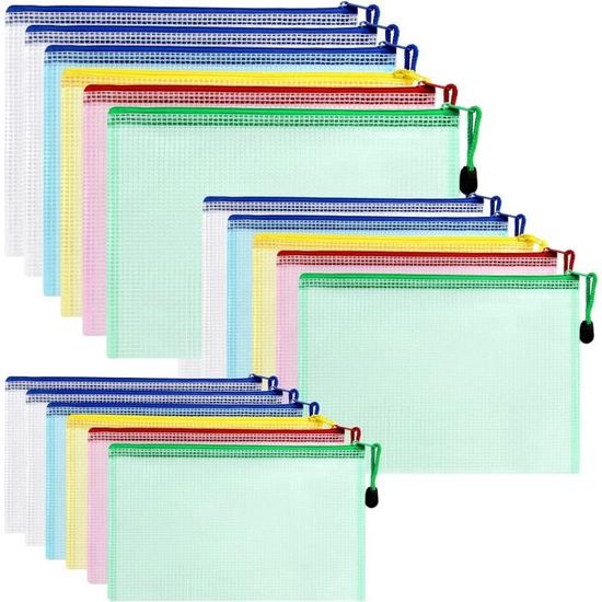 18 Pcs Document Dossier Pochette, Pochette Zippée A4 A5 A6 Plastiques ...