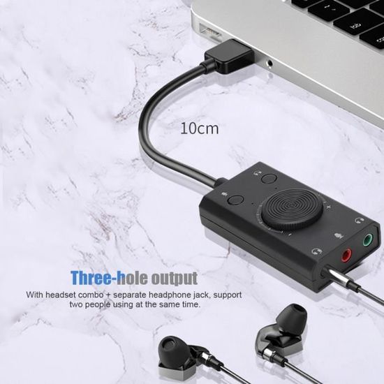 Carte son USB - TBEST - Externe - Stéréo - Commutateur de sourdine - Réglage du volume ...