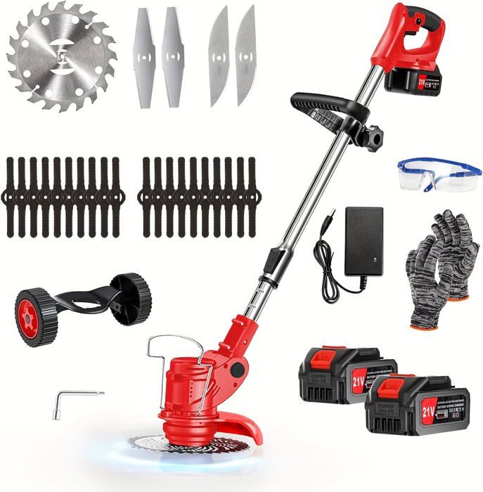Débroussailleuse Electrique sans Fil 21V 4.0Ah Coupe Bordure avec 2 Batterie et Chargeur Taille ...