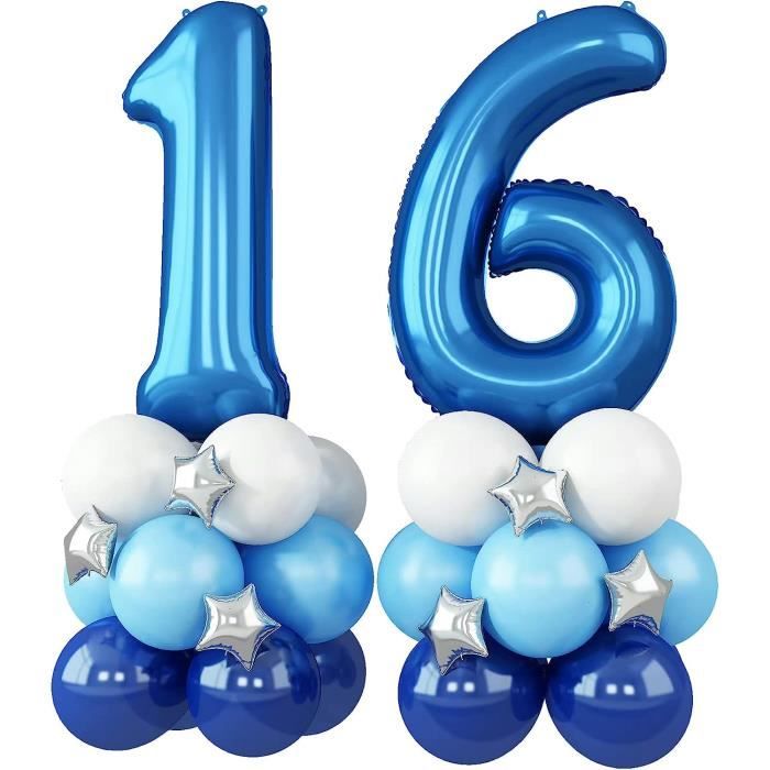 Ballon Bleus Anniversaire 16 Ans 4 pouces, Ballon Chiffre Numéro 16 ...