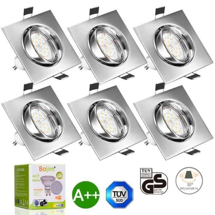 Bojim Lot X 6 Spots Led Encastrables Carré Avec Ampoules Gu10 Blanc