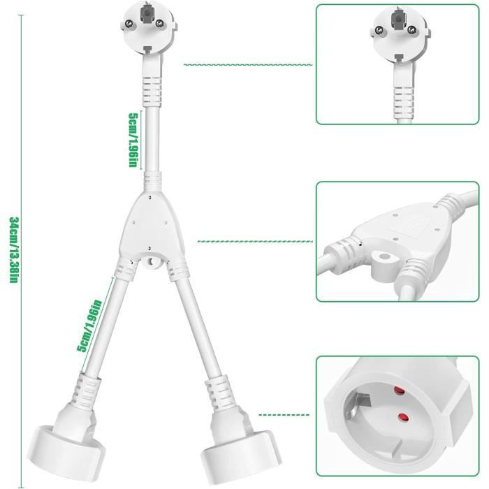 Double Fiche Pour Prise, Rallonge Courte Avec 2 Prises, Adaptateur De ...