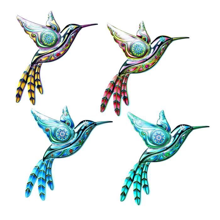 4 Pièces Objet Decoration Murale Metal,Coloré Colibri Sculpture en Fer ...