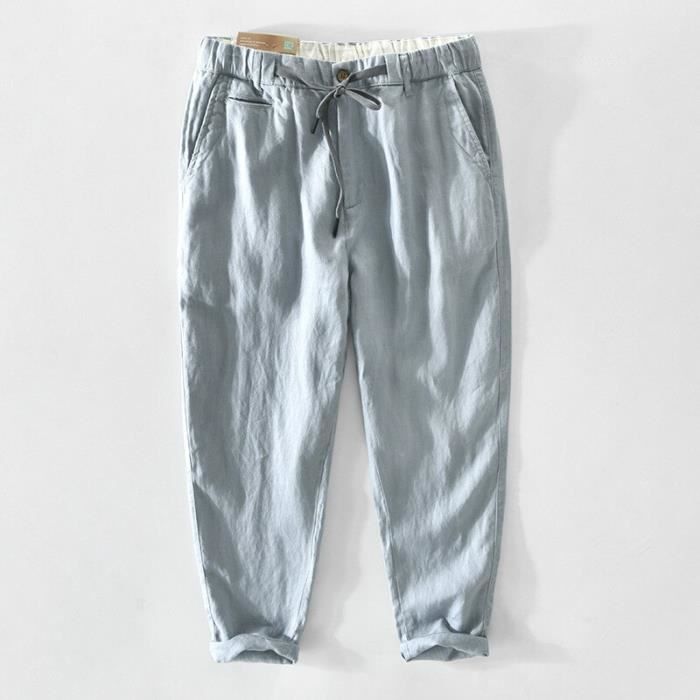 Pantalon Cargo - GRAY - Lin Pur - Décontracté - Taille Moyenne - Cordon ...
