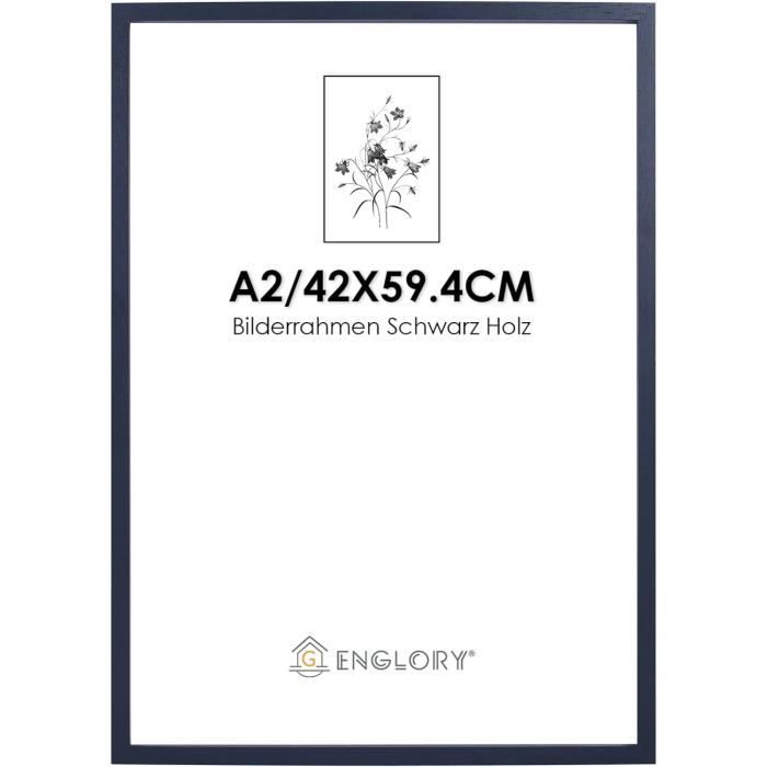 Lot De 1 Cadre Photo A2 En Bois Noir - 42 X 59,4 Cm - Avec Façade En ...
