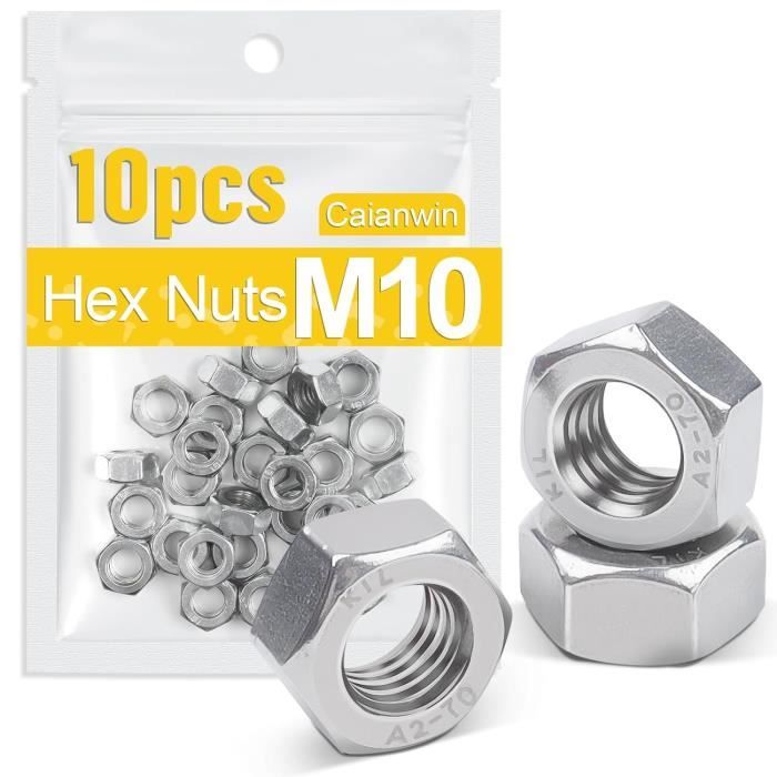 10 Pièces Ecrou Hexagonal M10, Din 934 Ecrous Inox En Acier Inoxydable ...
