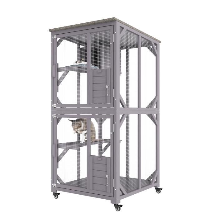 Cage Chat - VEVOR - Cage pour Chat 3 Niveaux sur Roulettes ...