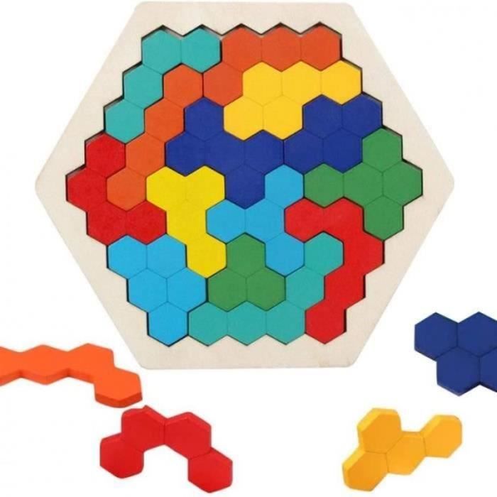 Hexagon Puzzles Box Toys Brain Teasers Wooden Puzzle Block Educational ...