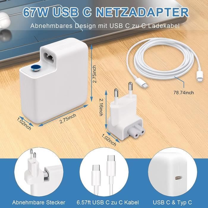 Chargeur MacBook Pro USB C 67W Compatible avec MacBook Pro 13-14-15-16 ...