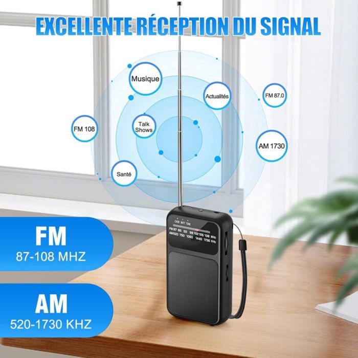 Mini radio FM portable avec batterie rechargeable de 800 mAh, radio FM ...