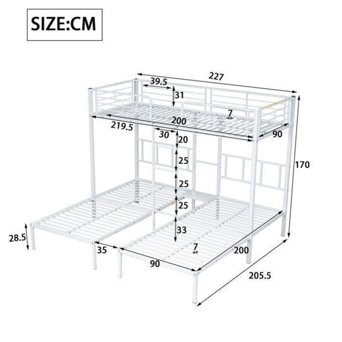 Lit triple 90x200cm*3, lit superposé triple avec échelle pour enfants ...