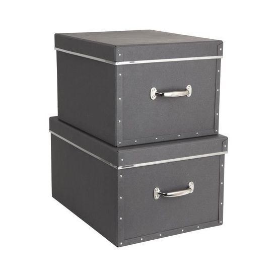 Lot de 2 boîtes de rangement grande taille avec poignées - Gris ...