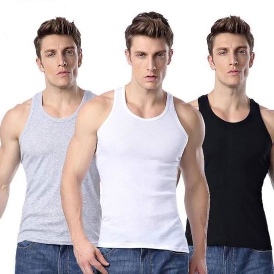 Lot De 3 Débardeurs Homme En Coton Coupe Slim Noir Col Rond