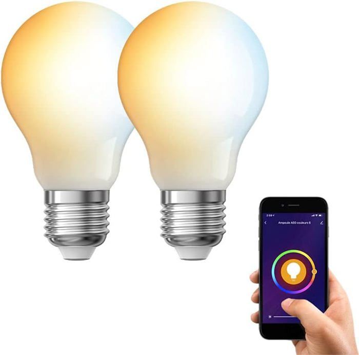 Lot de 2 Ampoule LED Connectée E27 A60 Opaque 9W - Ampoule LED E27 Avec Variation De Luminosité ...