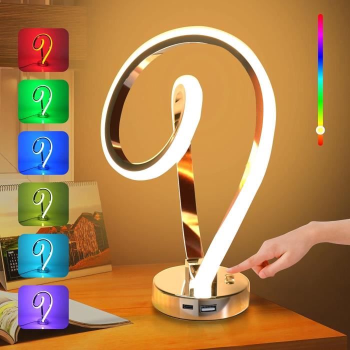 Lampe De Chevet Rgb Tactile, Lampe De Table Noeud Coeur 12W Led, 6 ...
