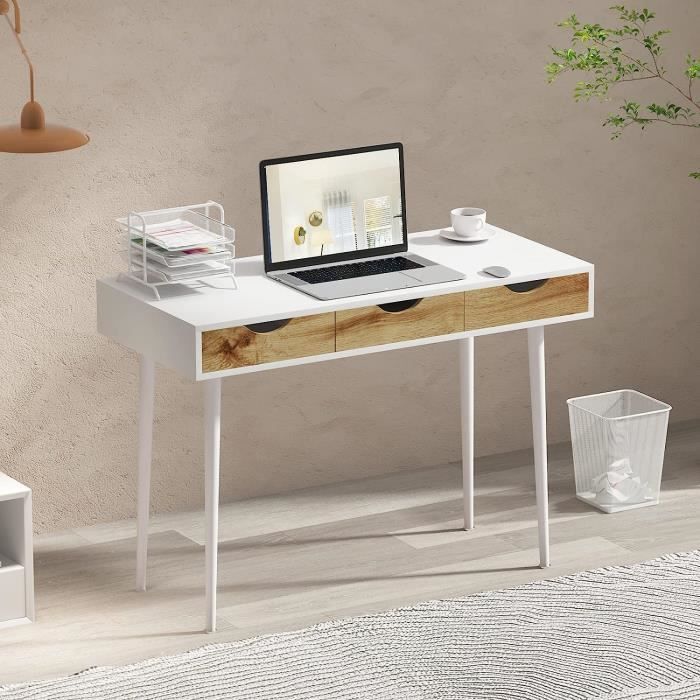 Bureau avec tiroir 110 cm Table de Travail Simple Coiffeuse avec 3 ...