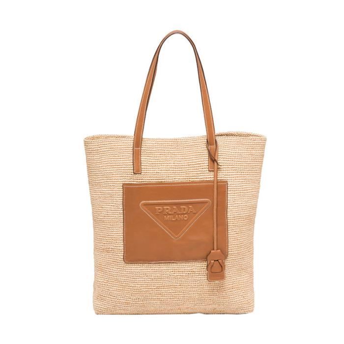 PRADA/PRADA homme caramel/blanc cassé raphia tressée avec cuir ...