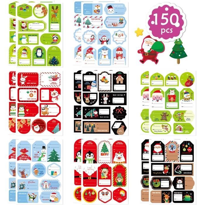 150 PCS étiquettes autocollantes de Noël Père Noël Bonhommes de neige ...